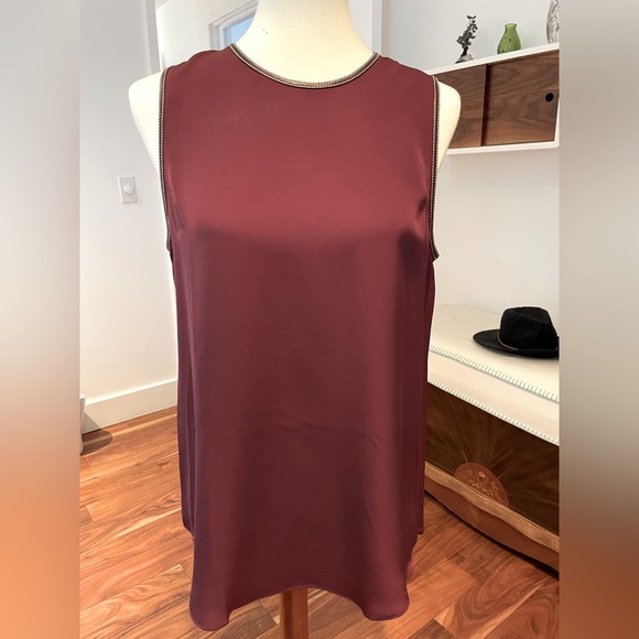 Theory | Tops | Theory Silk Tank With Leather Trim On Neck And Arm ...